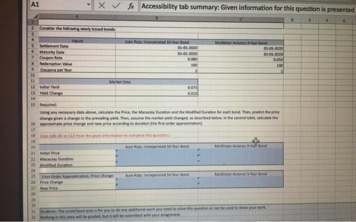 A1 X∨fx Accessibility tab summary: Given information | Chegg.com