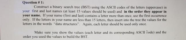 Solved Question #1: Construct a binary search tree (BST) | Chegg.com