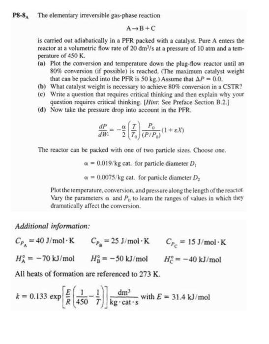 P8-7 Use the data and reaction in Problem 8-6 for | Chegg.com