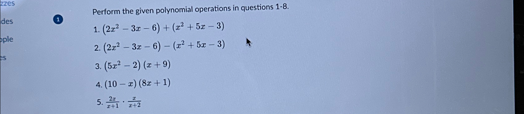 Solved Perform the given polynomial operations in questions | Chegg.com