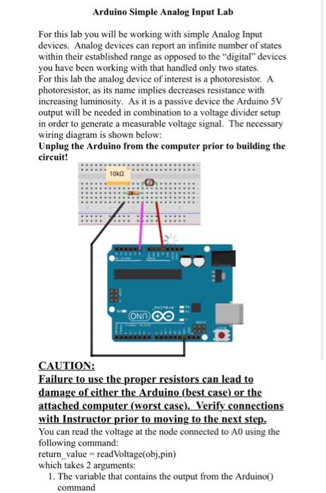 Arduino Simple Analog Input Lab For this lab you will | Chegg.com