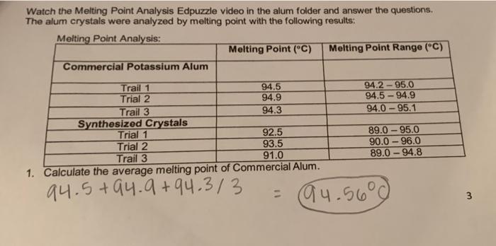 Watch the Melting Point Analysis Edpuzzle video in | Chegg.com