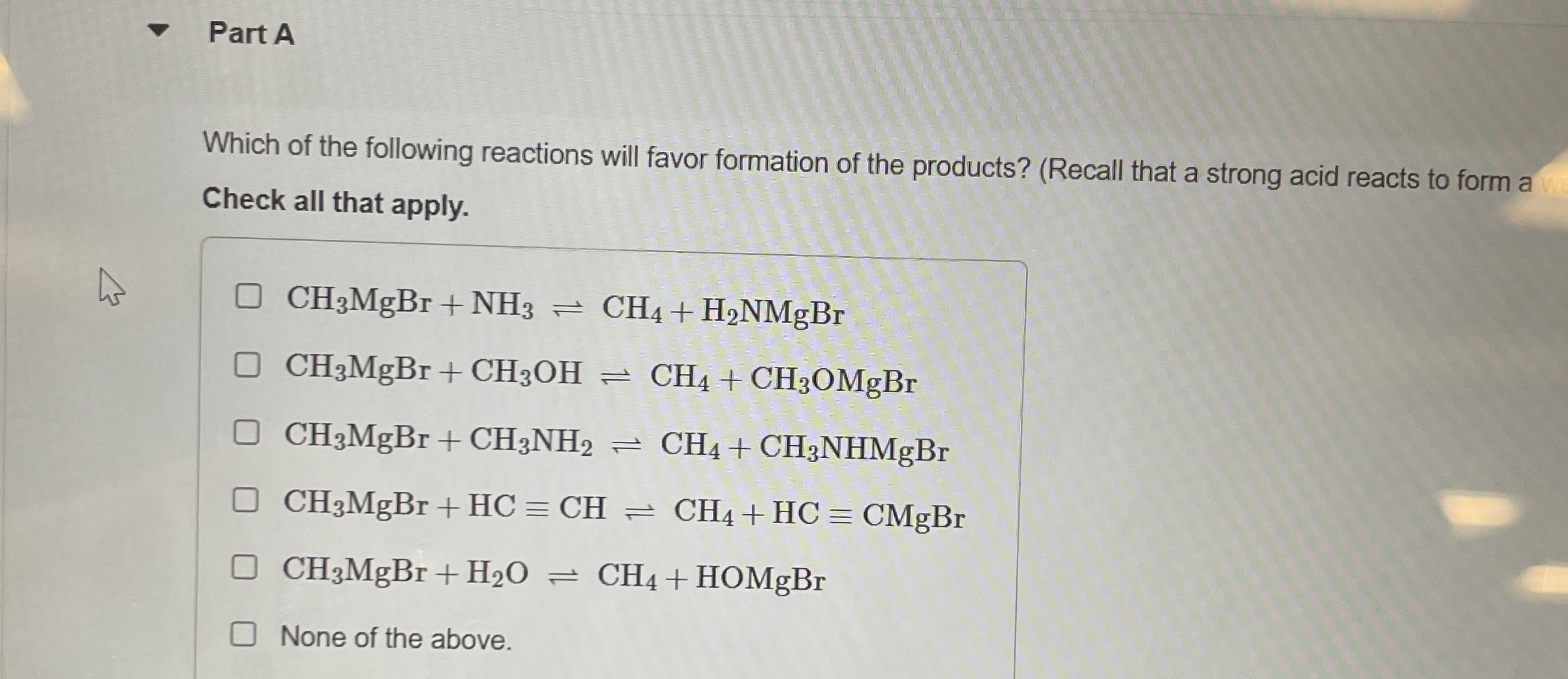 Solved Part AWhich of the following reactions will favor | Chegg.com