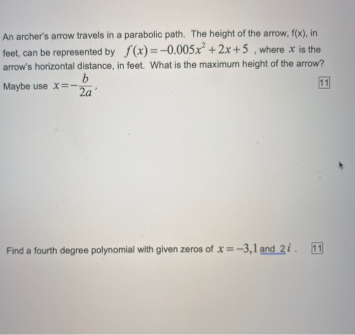 Solved An archer's arrow travels in a parabolic path. The | Chegg.com
