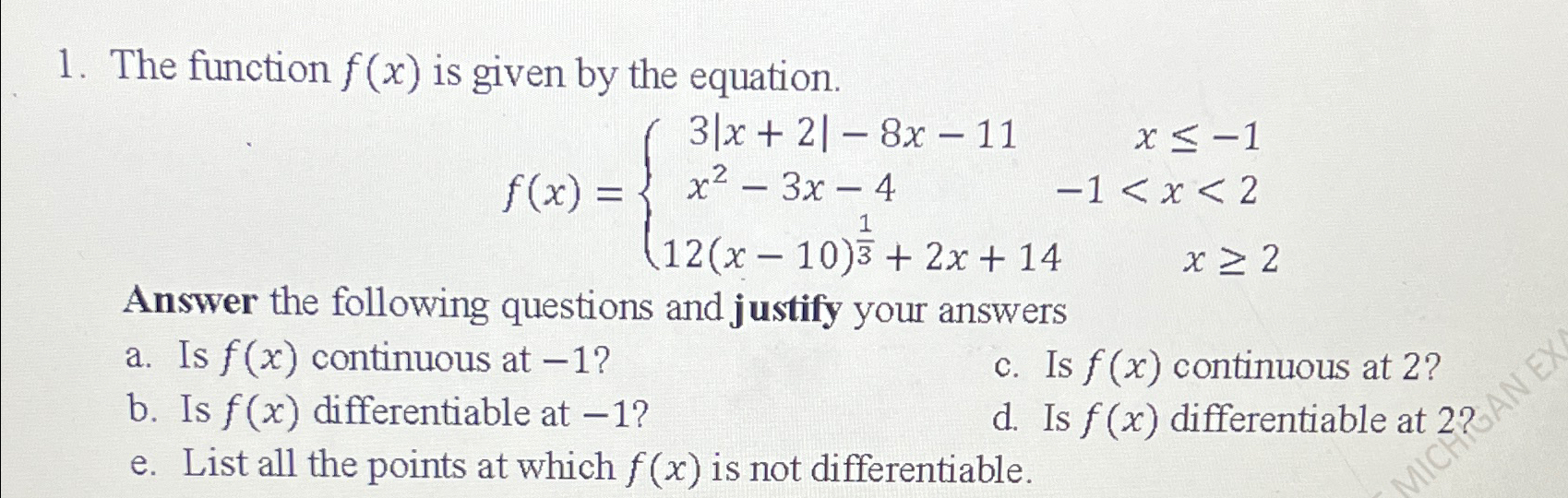 Solved The function f(x) ﻿is given by the | Chegg.com