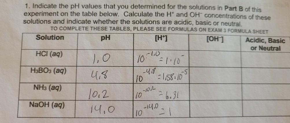 Solved B. Measuring pH values of common acids and bases | Chegg.com