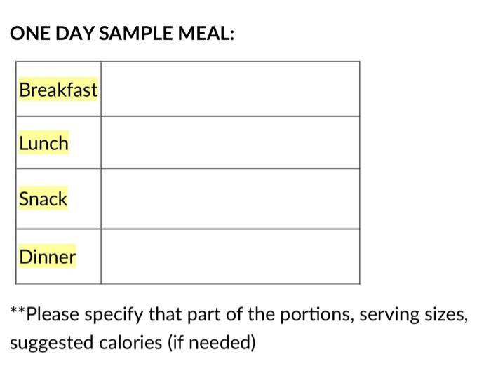 Solved Make a one day sample menu to a teenager with Type 2 | Chegg.com