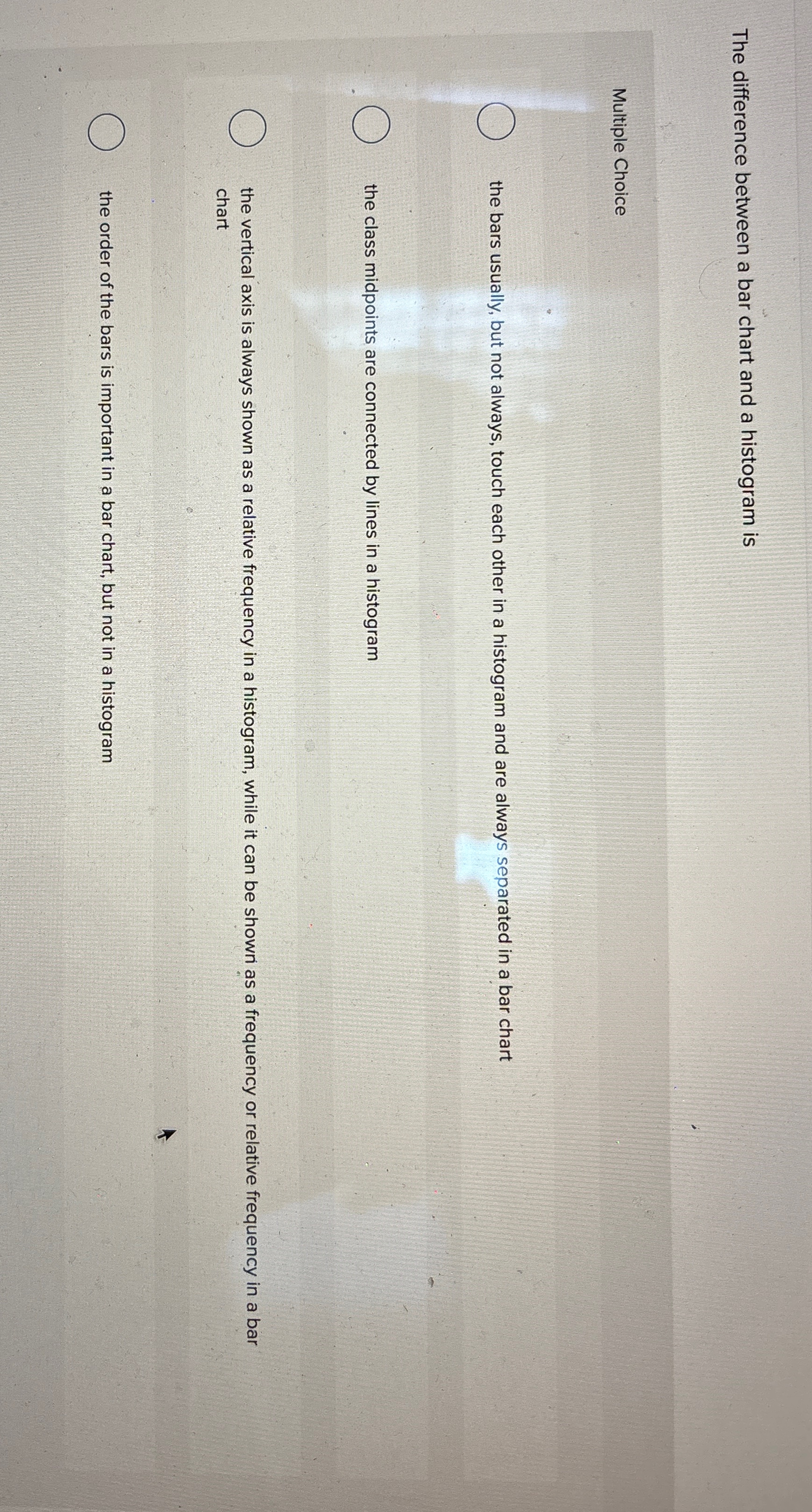 Solved The difference between a bar chart and a histogram | Chegg.com