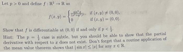 Solved Let p > 0 and define f : R^2 -› R | Chegg.com