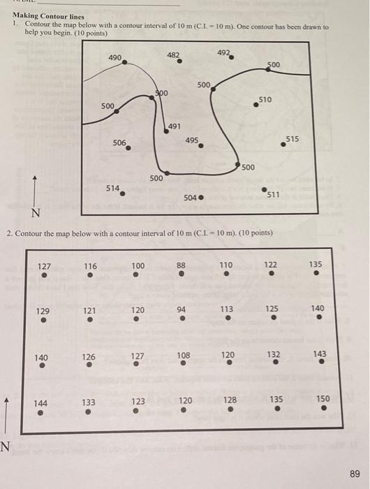 Solved Making Contour lines 1 Contour the map below with a | Chegg.com