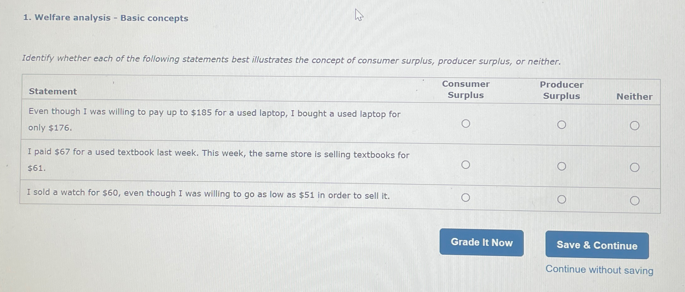 Solved Welfare analysis - ﻿Basic conceptsIdentify whether | Chegg.com
