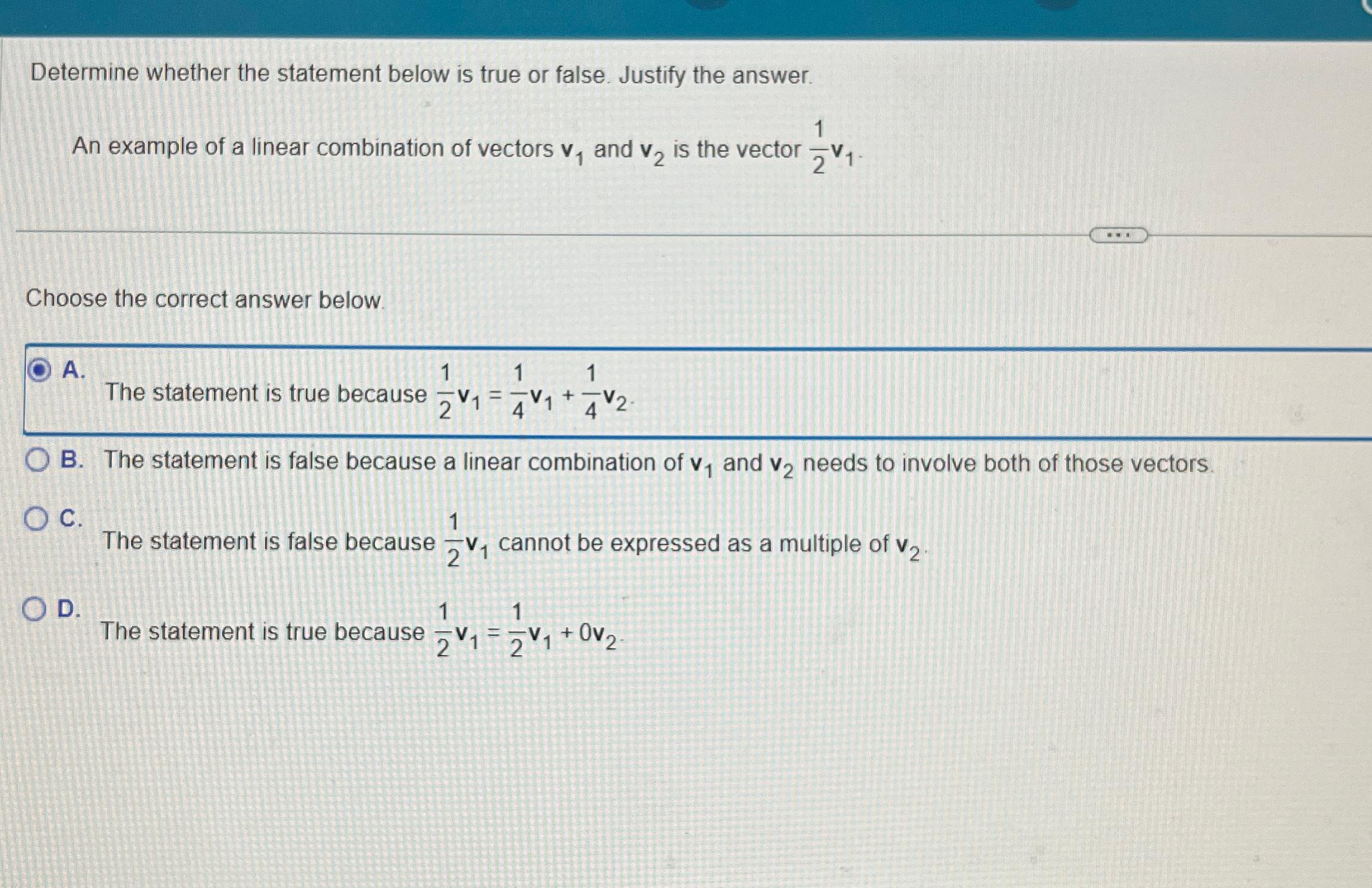 Solved Determine whether the statement below is true or | Chegg.com