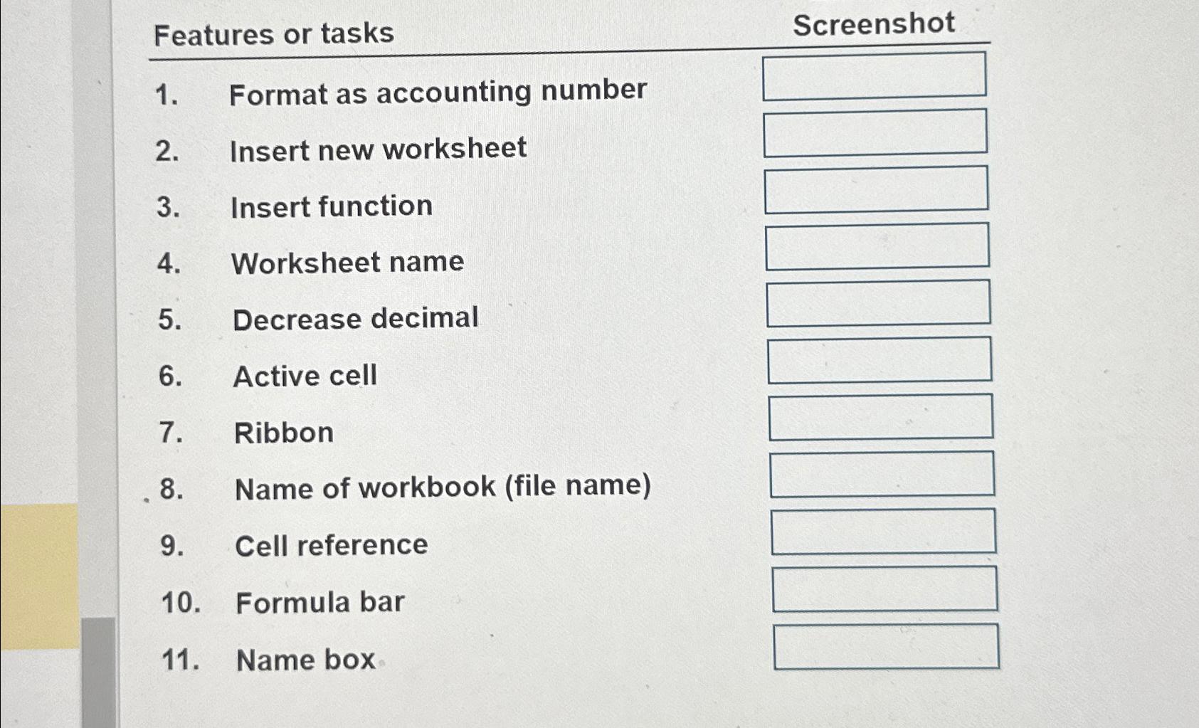 Solved Features or tasksScreenshotFormat as accounting | Chegg.com