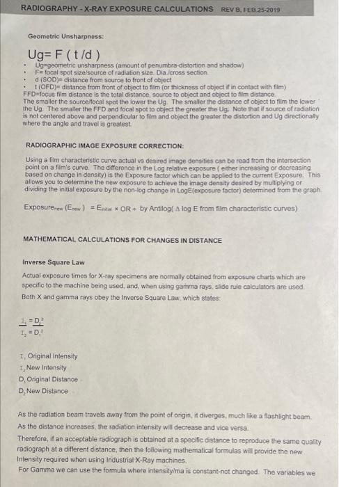 RAD4101 Radiography RT1 use of formulas -calculation | Chegg.com