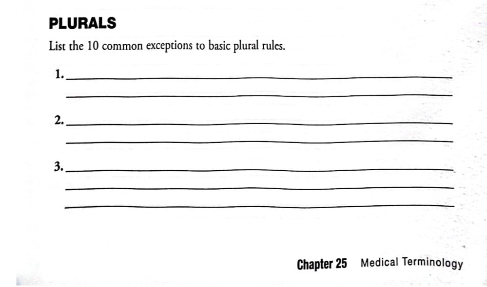 Solved PLURALSList the 10 ﻿common exceptions to basic plural | Chegg.com