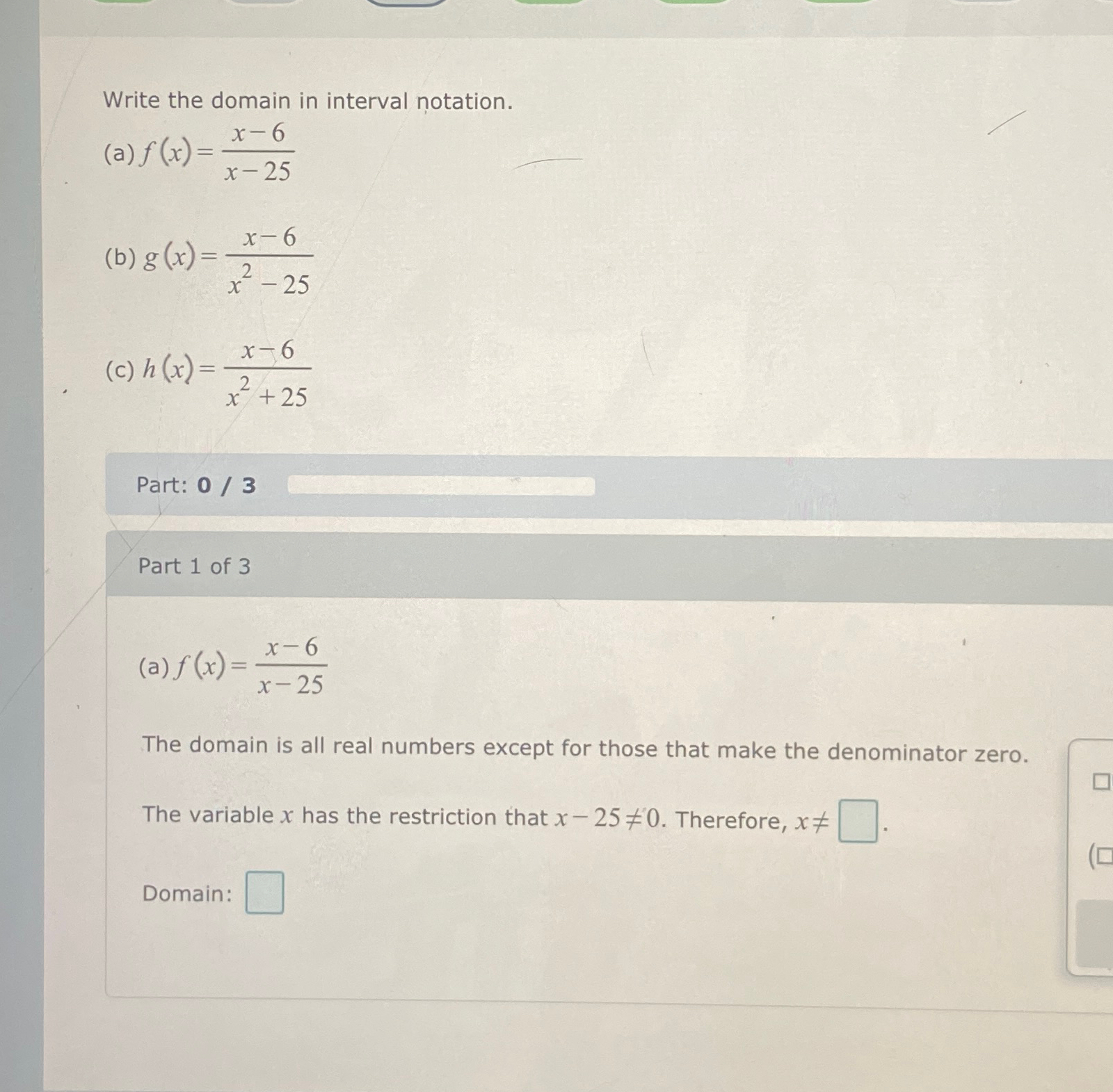 Write the domain in interval | Chegg.com