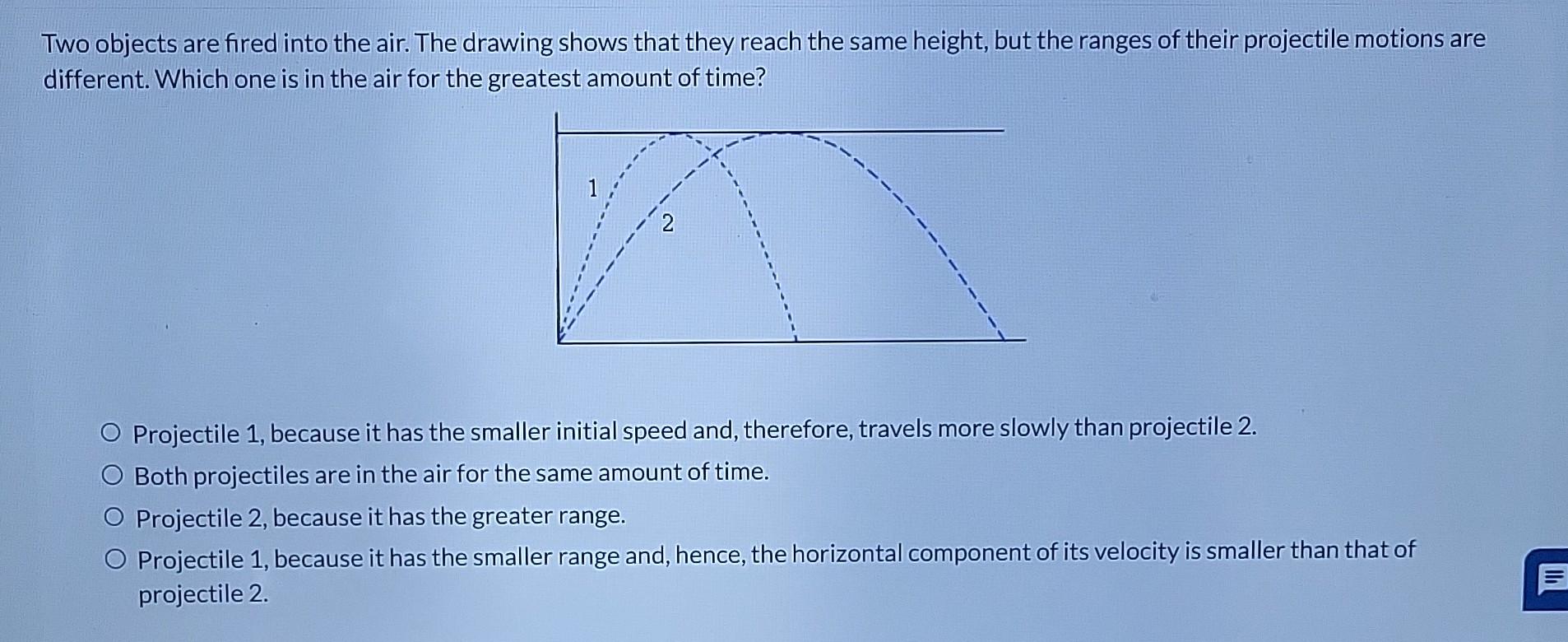 Solved Two objects are fired into the air. The drawing shows | Chegg.com