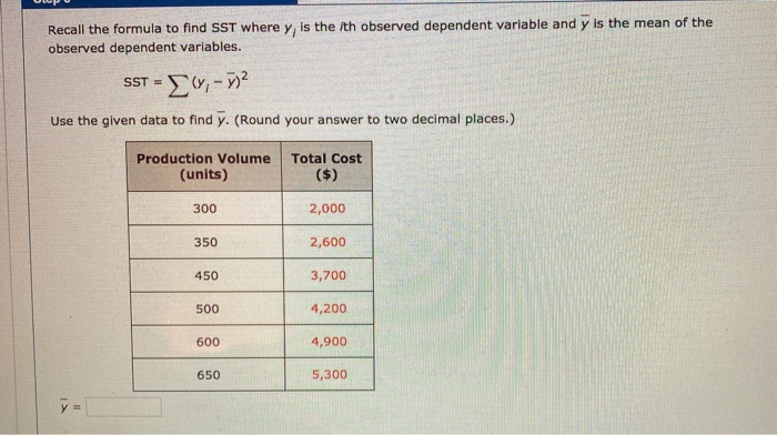 Solved Recall the formula to find SST where y, is the /th | Chegg.com