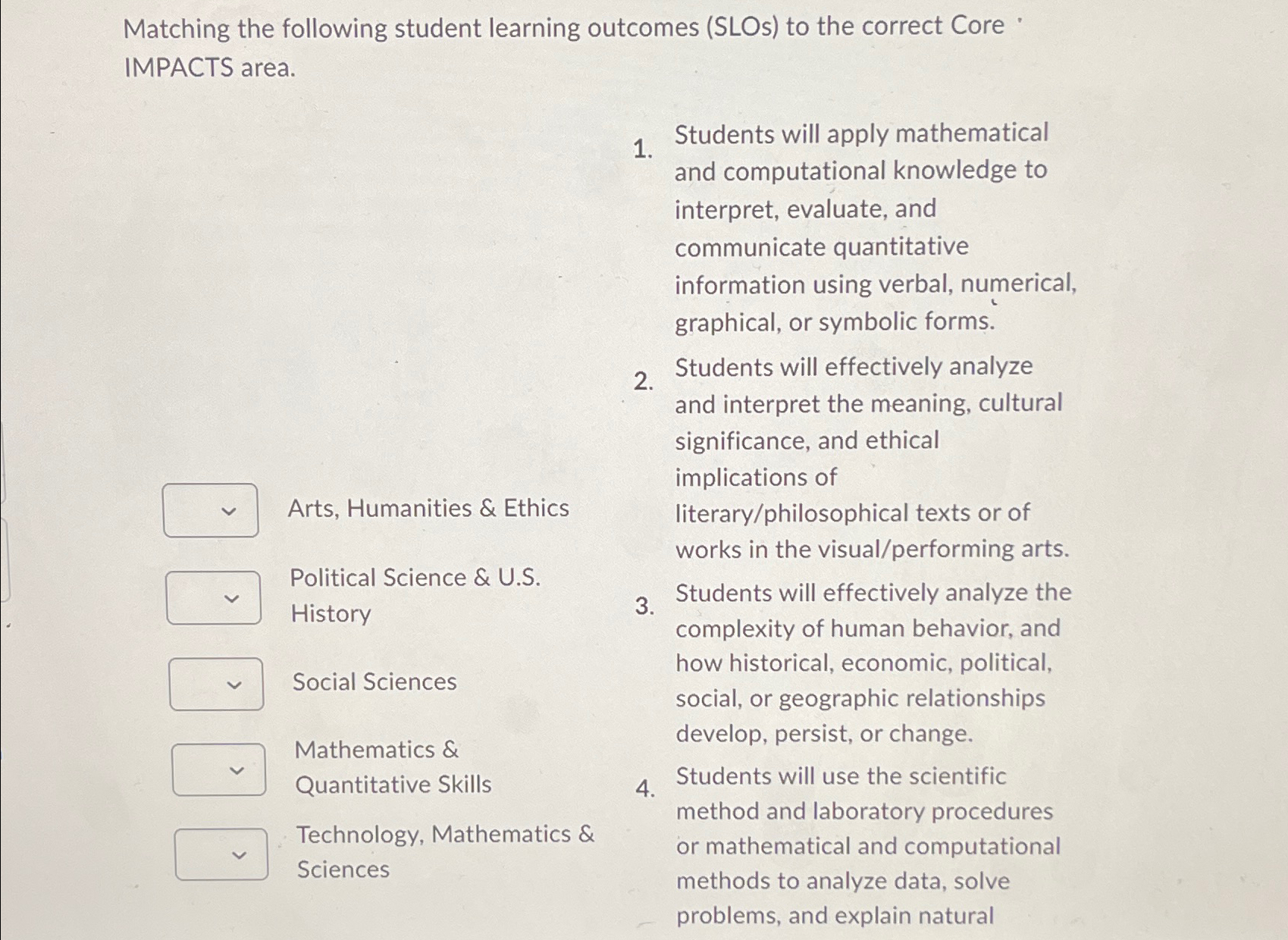 Solved Matching the following student learning outcomes | Chegg.com