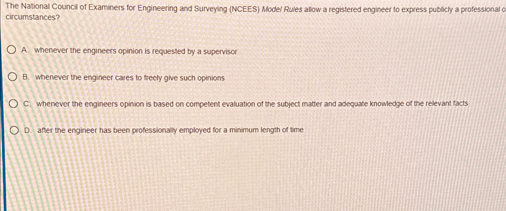 Solved The National Council of Examiners for Engineering and | Chegg.com