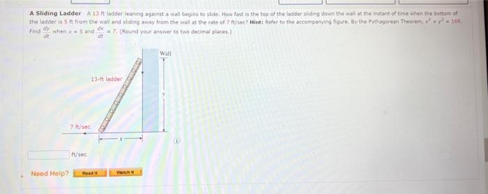 Solved A sliding Ladder A 13 At Ladder leaning against a | Chegg.com