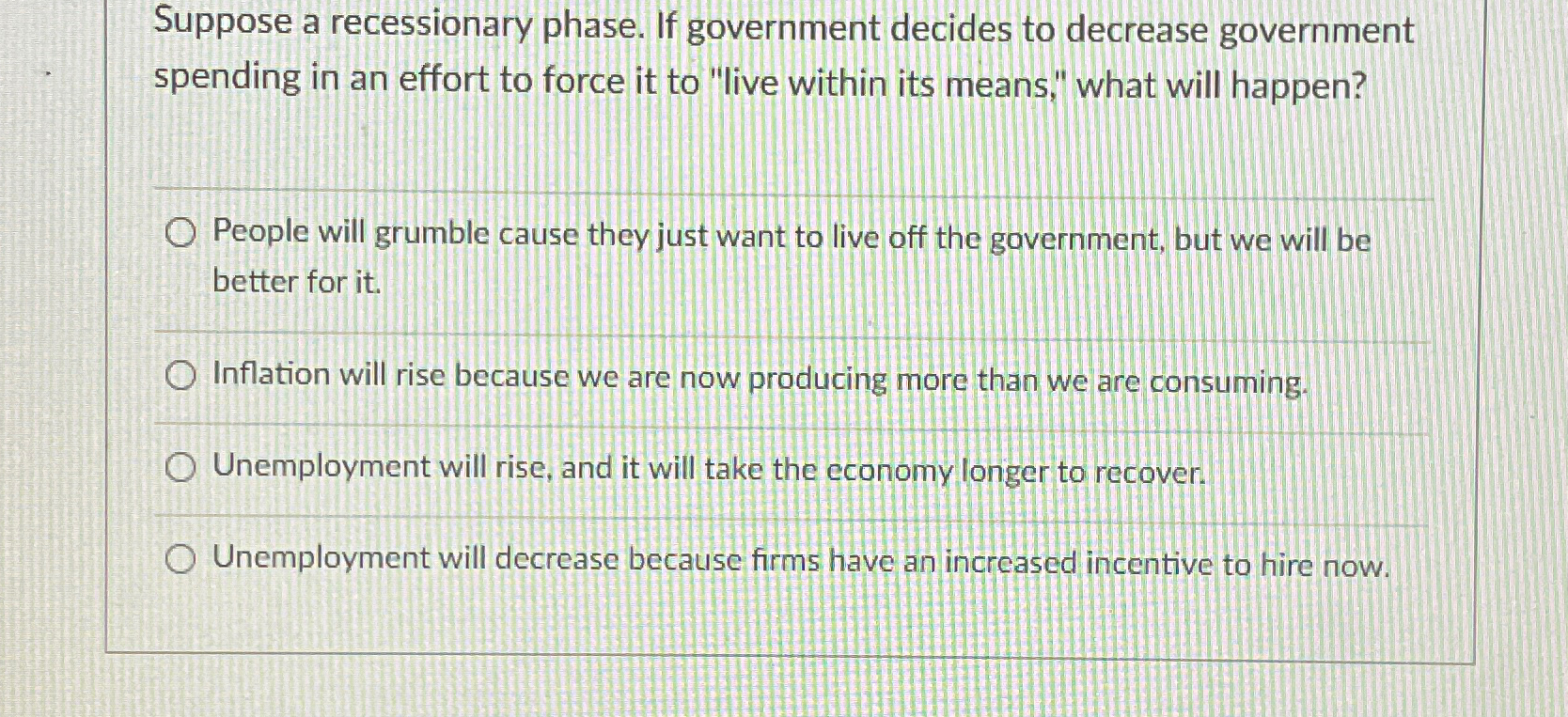 Solved Suppose a recessionary phase. If government decides | Chegg.com