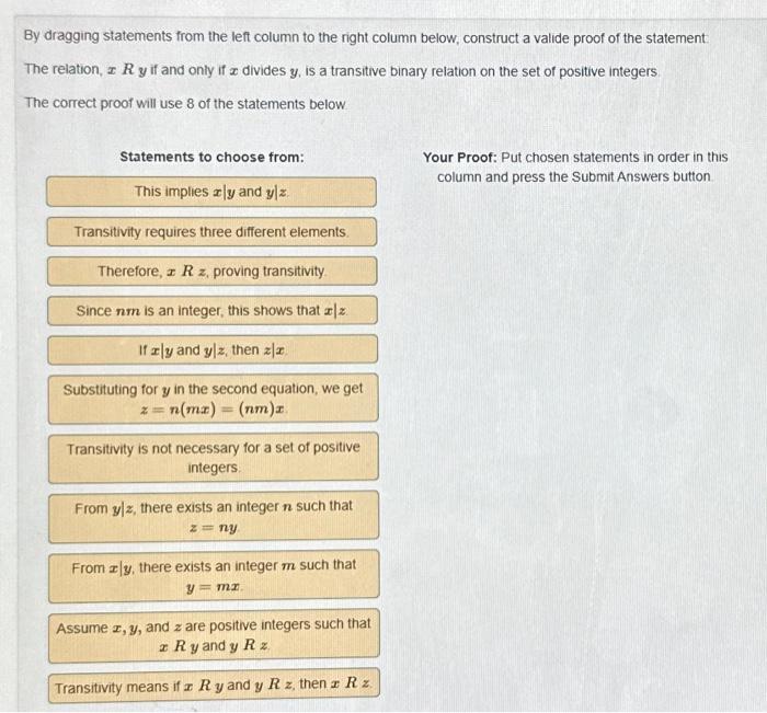 Solved By dragging statements from the left column to the | Chegg.com