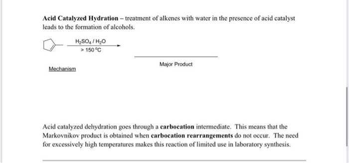 Solved Acid Catalyzed Hydration-treatment of alkenes with | Chegg.com
