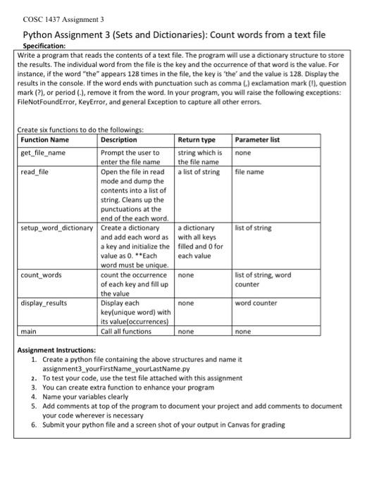Solved Cosc 1437 Assignment 3 Python Assignment 3 Sets And 