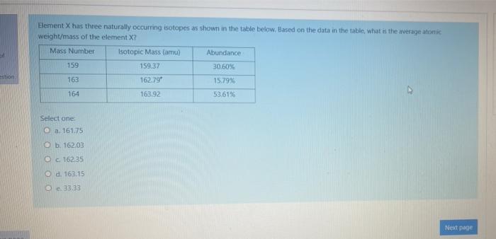 Solved Element X has three naturally occurring isotopes as | Chegg.com