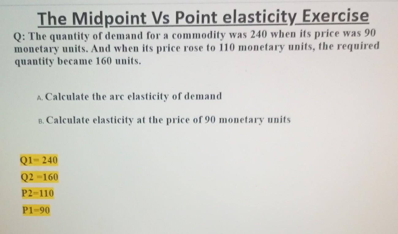 Solved The Midpoint Vs Point elasticity Exercise Q: The | Chegg.com