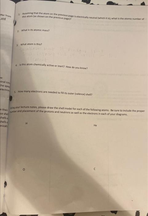 Solved Activity 2: Atomic structure, Molecules and Chemical | Chegg.com