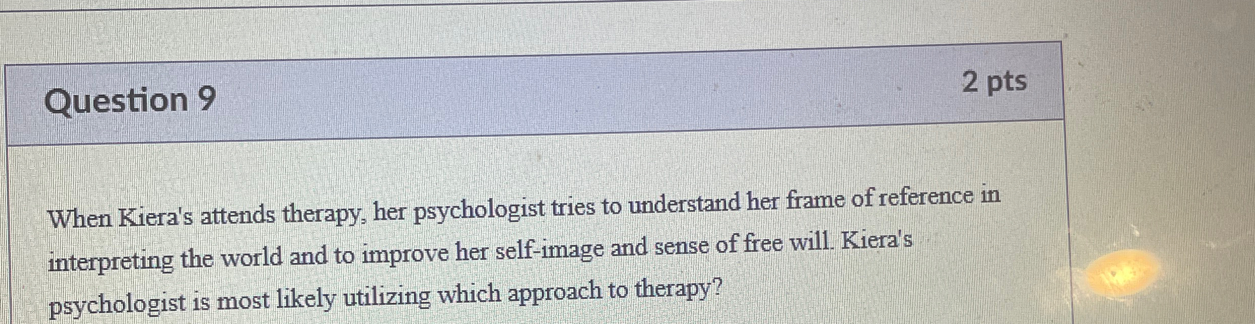 Solved Question 92 ﻿ptsWhen Kiera's attends therapy, her | Chegg.com