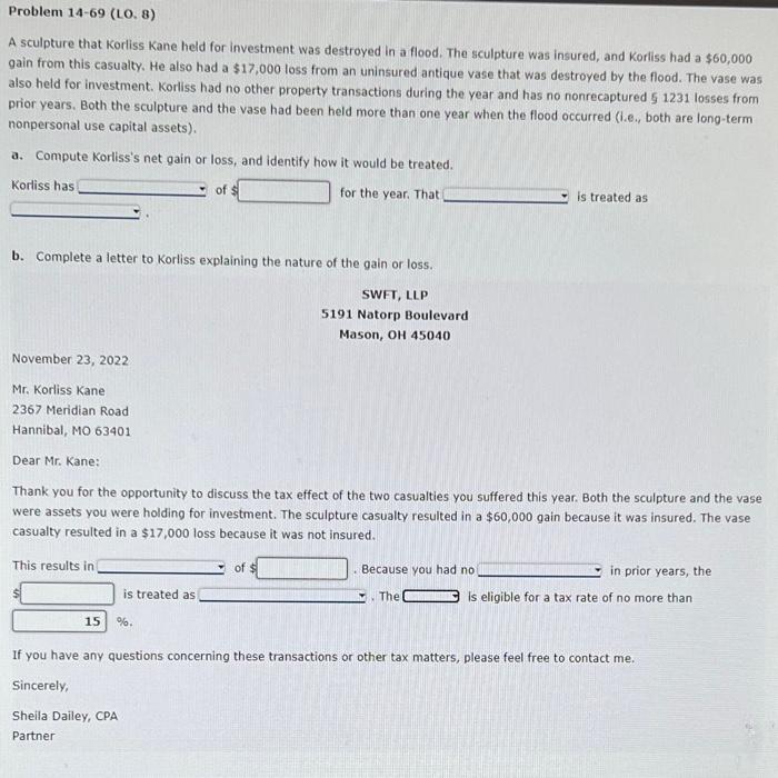 Solved A sculpture that Korliss Kane held for investment was | Chegg.com