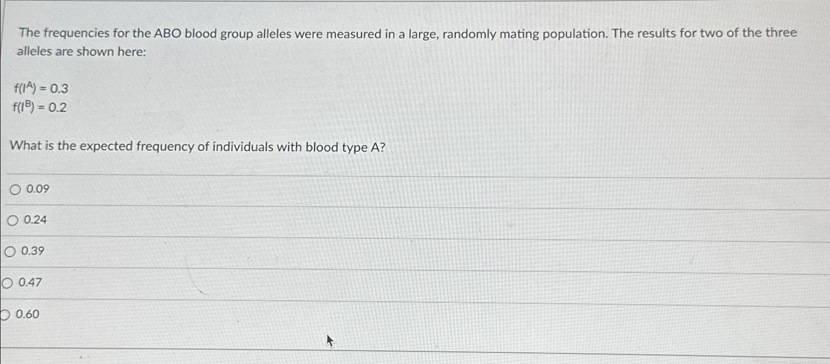 Solved The frequencies for the ABO blood group alleles were | Chegg.com