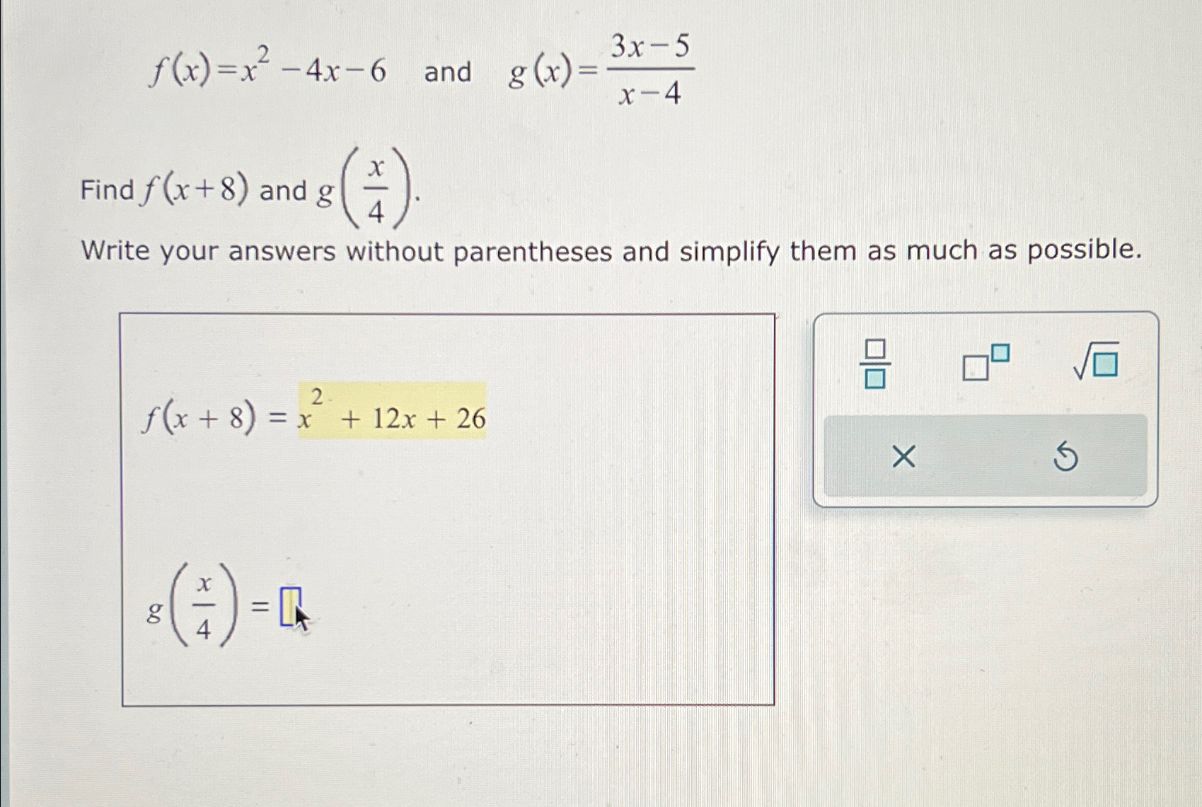 Solved f(x)=x2-4x-6, ﻿andFind f(x+8) | Chegg.com