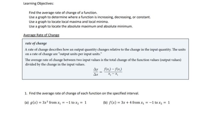 Solved Learning Objectives: Find the average rate of change | Chegg.com