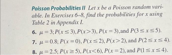 Solved Poisson Probabilities II Let x be a Poisson random | Chegg.com