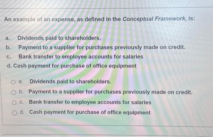 Solved An example of an expense, as defined in the | Chegg.com