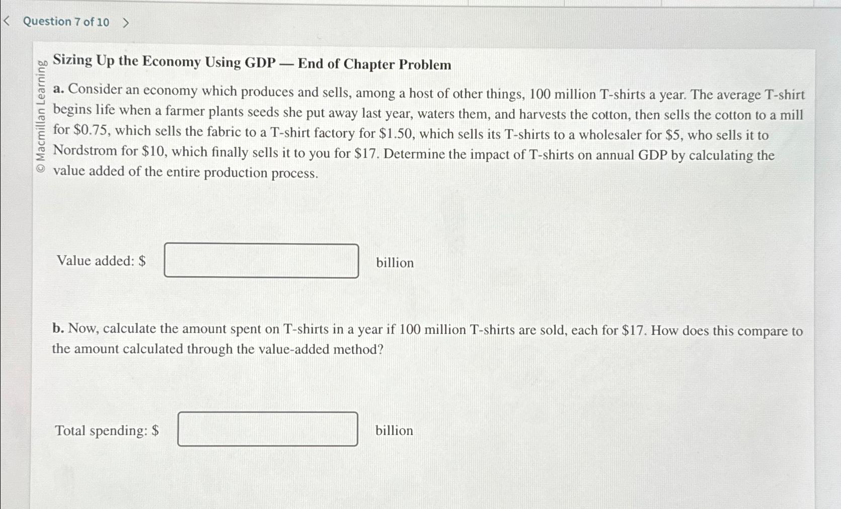 Solved Question 7 ﻿of 10Sizing Up the Economy Using GDP — | Chegg.com