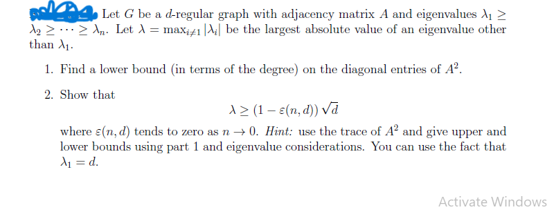 Solved Let G ﻿be a d-regular graph with adjacency matrix A | Chegg.com