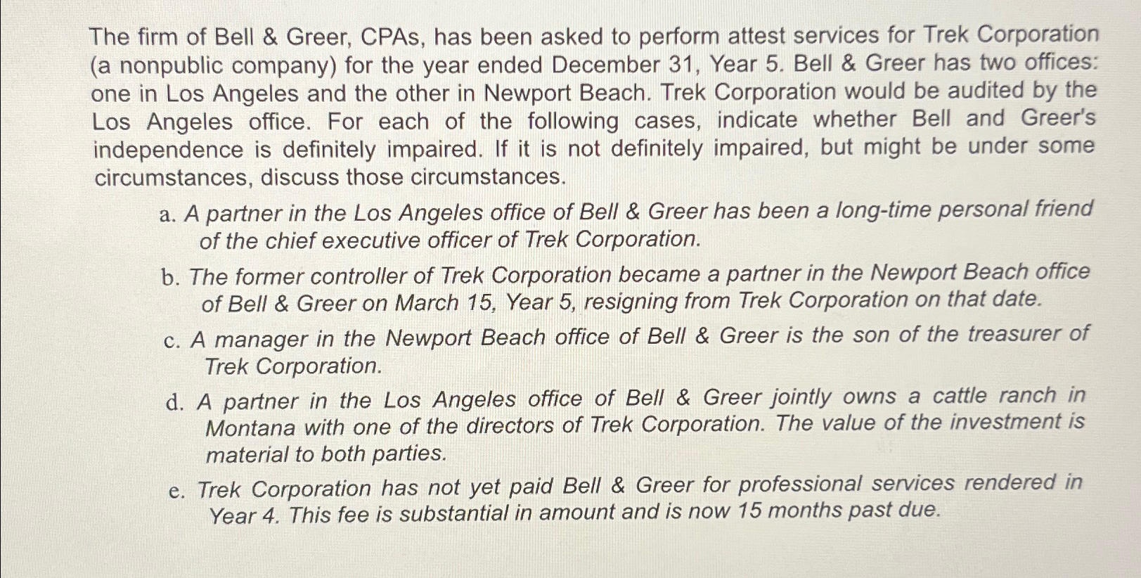 Solved The firm of Bell & Greer, CPAs, has been asked to | Chegg.com