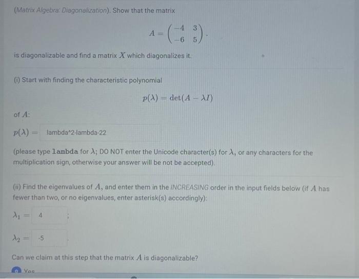 Solved (Matrix Algebra: Diagonalization). Show that the | Chegg.com