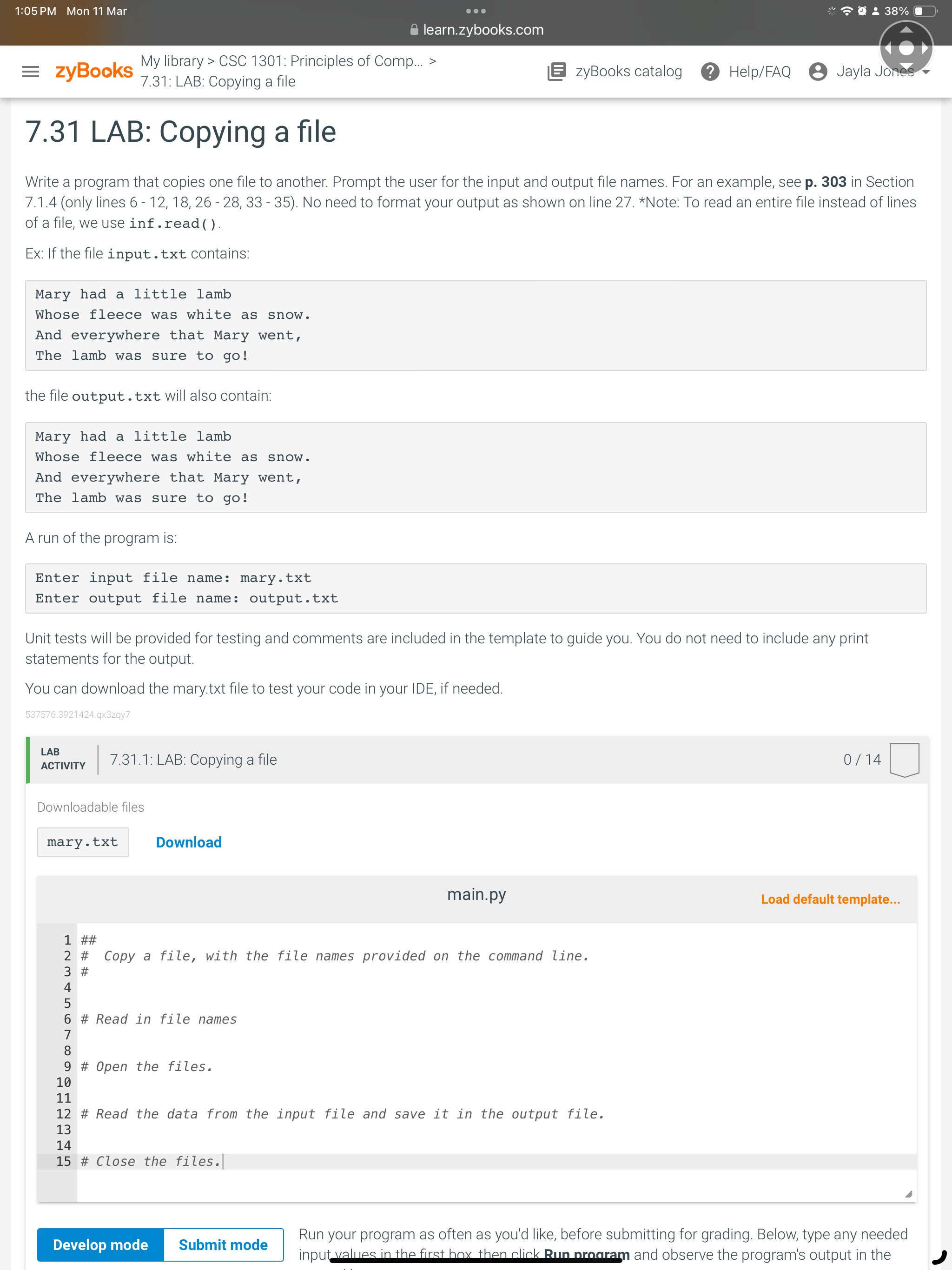 Solved 7.31 ﻿LAB: Copying a fileWrite a program that copies | Chegg.com