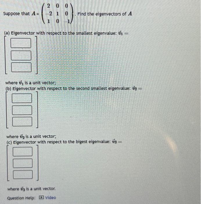 Solved Suppose that A=⎝⎛2−2101000−1⎠⎞. Find the eigenvectors | Chegg.com