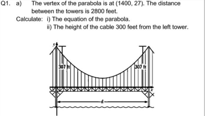 Solved a) The vertex of the parabola is at (1400,27). The | Chegg.com