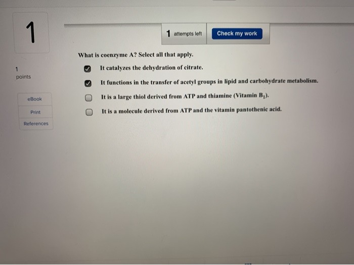 Solved 1 attempts left Check my work What is coenzyme A? | Chegg.com