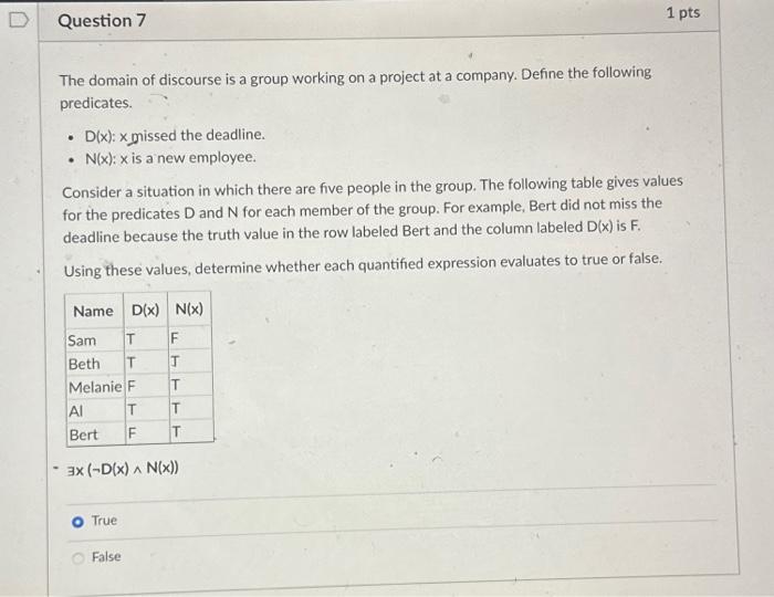 Solved In the following question, the domain of discourse is | Chegg.com