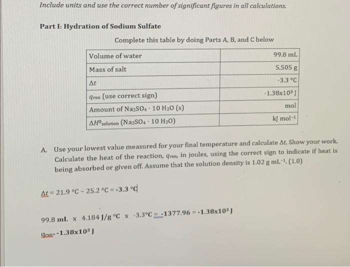 Solved B. Calculate AH° solution (Na2S04.10 H20). (0.6) | Chegg.com