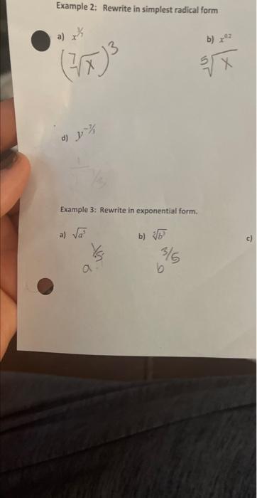 Solved d) y−1/1 Example 3: Rewrite in exponential form. a) | Chegg.com